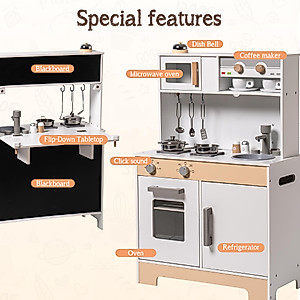 ROBOTIME Play Kitchen, Kids Kitchen Playset, Toy Kitchen Toddler Kitchen Set for Toddlers 1-3 w/Double-Side Pretend Play Stand with Theme Stickers/Dish-Bell for Ages 3+ Boys/Girls