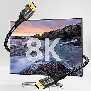 CableCreation 8K DisplayPort Cable 1.4, 6FT DP Cable,8K@60Hz, 4K@144Hz, 1080P@240Hz HBR3 Support 32.4Gbps, HDCP 2.2, HDR10 FreeSync G-Sync for PC, Laptop to TV, Gaming Monitor and Graphics
