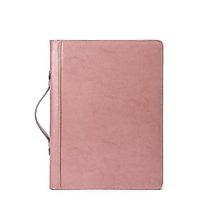 Geslun Vegan Leather Portfolio 3 Ring Binder with Clipboard, Hidden Handle, 8.5 x 11 Zippered Padfolio, Business Organizer Professional Executive Folio for Women, Pink