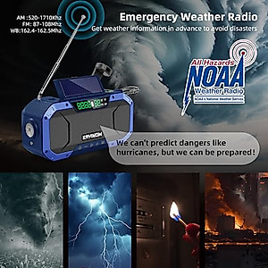 Bluetooth Hand Crank Emergency Radio Solar Power,Portable AM FM Radio Speaker,NOAA Weather Radio Flashlight Phone Charger,5000mAh Battery,SOS,Outdoor Waterproof Survival Wind up Storm Radio