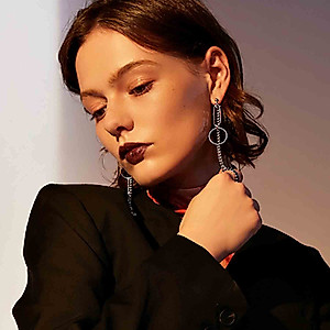 HZJCC asymmetric Circle chain drop earrings for women men white gold plated punk hoop earrings Lover Jewelry (silver)