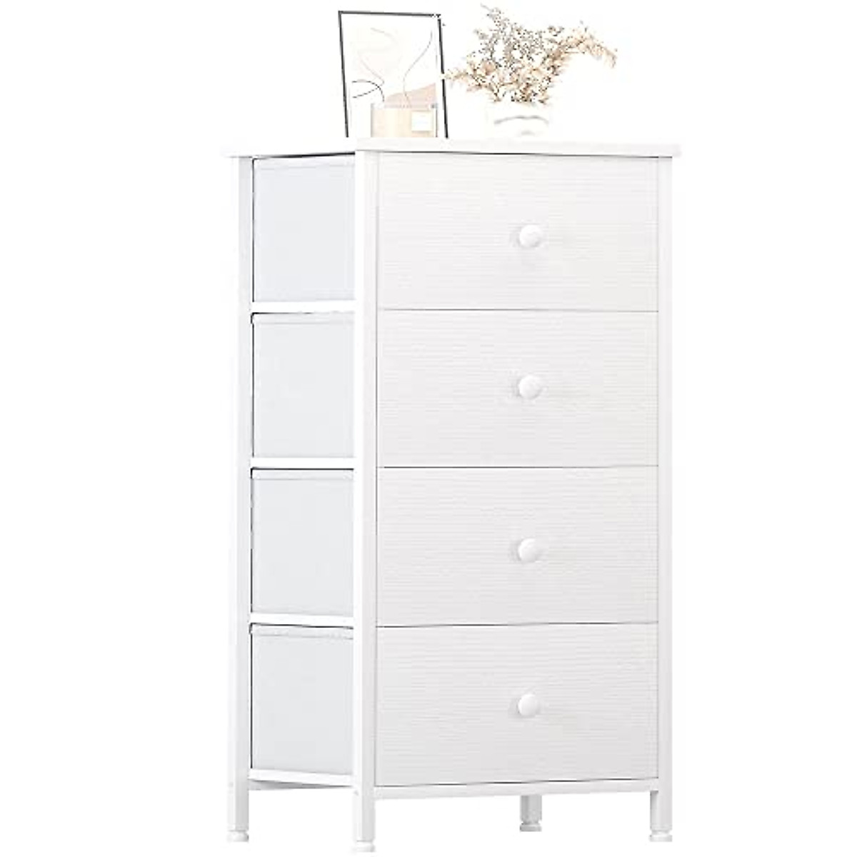 KAI-ROAD White Dresser for Bedroom 4 Drawer Dressers & Chests of Drawers Small Dresser Organizer Fabric Storage Tower for Closet Kids and Adult Modern