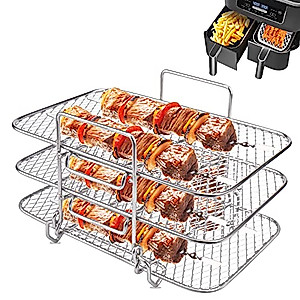 BABORUI Air Fryer Rack for Ninja Dual Air Fryer, 3-Layer Dehydrator Rack for Expanding Food Capacity, Time-Saving Air Fryer Accessories Compatible with Ninja Foodi Air Fryer DZ201