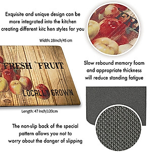 Stylish Cottage Kitchen Mat 0.35" Thick Anti Fatigue Cushioned Kitchen Rug Geometry 18"x48" Non Slip Waterproof Heavy Duty Kitchen Rugs and Mats for Floor Sink Home Office Desk Laundry Apple