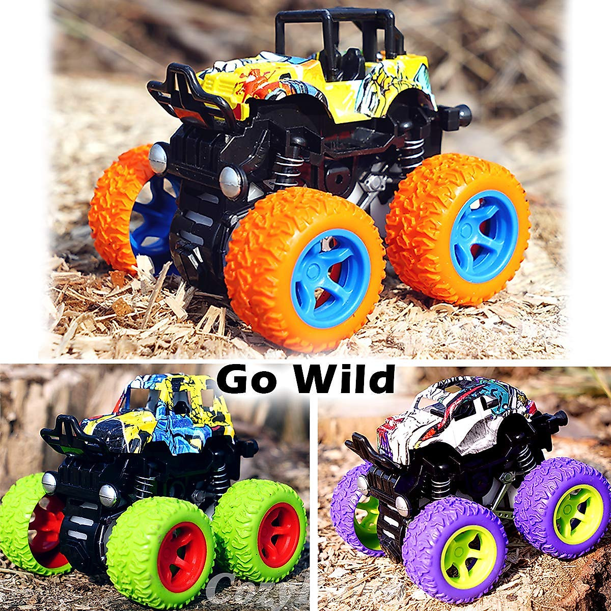 CozyBomB Friction Powered Monster Trucks Toys for Boys - Push and Go Car Vehicles Truck Playset, Inertia Vehicle, Kids Birthday Christmas Party Supplies Gift 3 Years Old (Orange,Purple,Green)