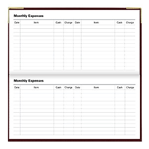Letts of London Classic Weekly/Monthly Planner, 12 Months, January to December, 2024, Appointments, Gold Corners, Horizontal, Slim Size, 6.625" x 3.25", Burgundy (C32SBY-24)