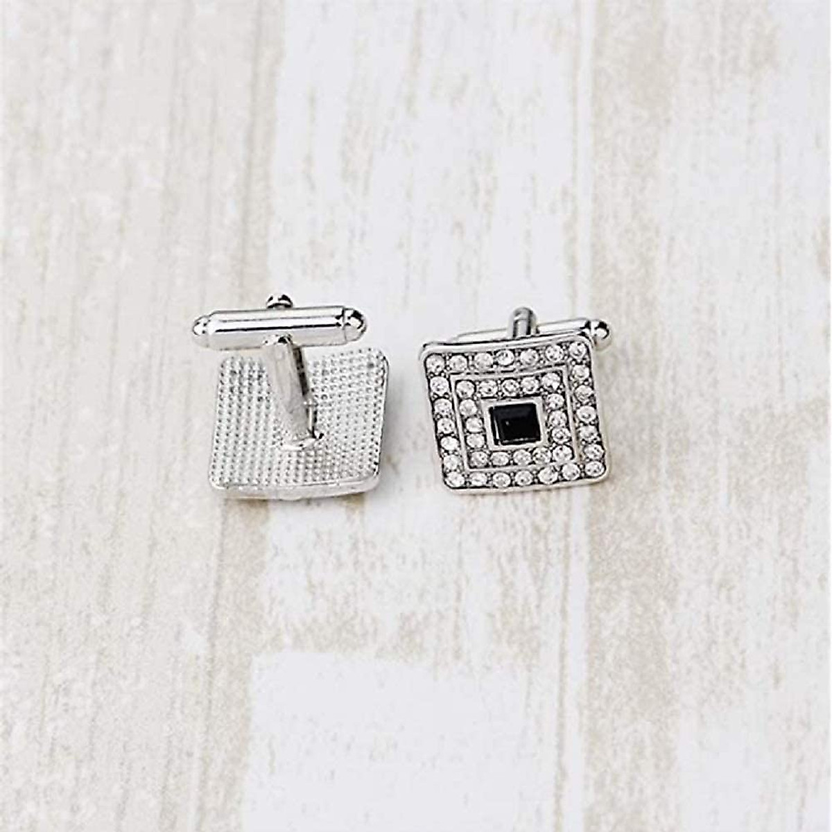 V & L Black Silver Crystal Cuff links – Fancy Unique Elegant Sparkling Luxury Gem Stone Cufflinks for men in Square - Perfect for Wedding, Formal, Suits, Business and Groom Cufflink