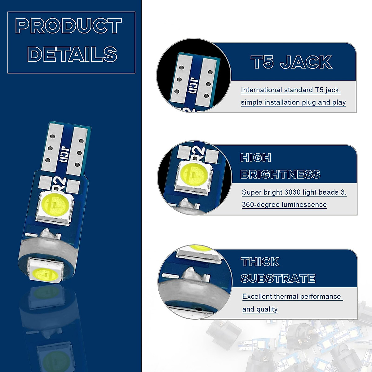 QUICTO Led Bulb Dash Lights Super Bright, T5 37 74 LED Bulb with Twist Lock Socket PC74 PC37, for Car Bulb Air Conditioning Light Clock Light (White)