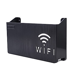 Meoliny WiFi Router Storage Box Wall Mount Cable Management Rack Wall Shelves Floating Shelves for Bedroom Living Room,Black