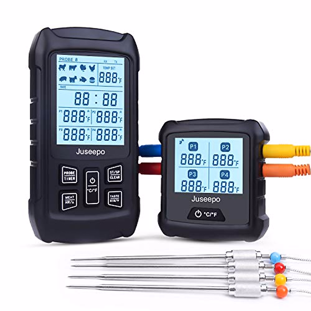 Juseepo Dual Probes Digital Cooking Meat Thermometer, Best for Cooking and Large LCD Backlit Kitchen Food Thermometer with Timer Mode, Suitable for Sugar, Frying