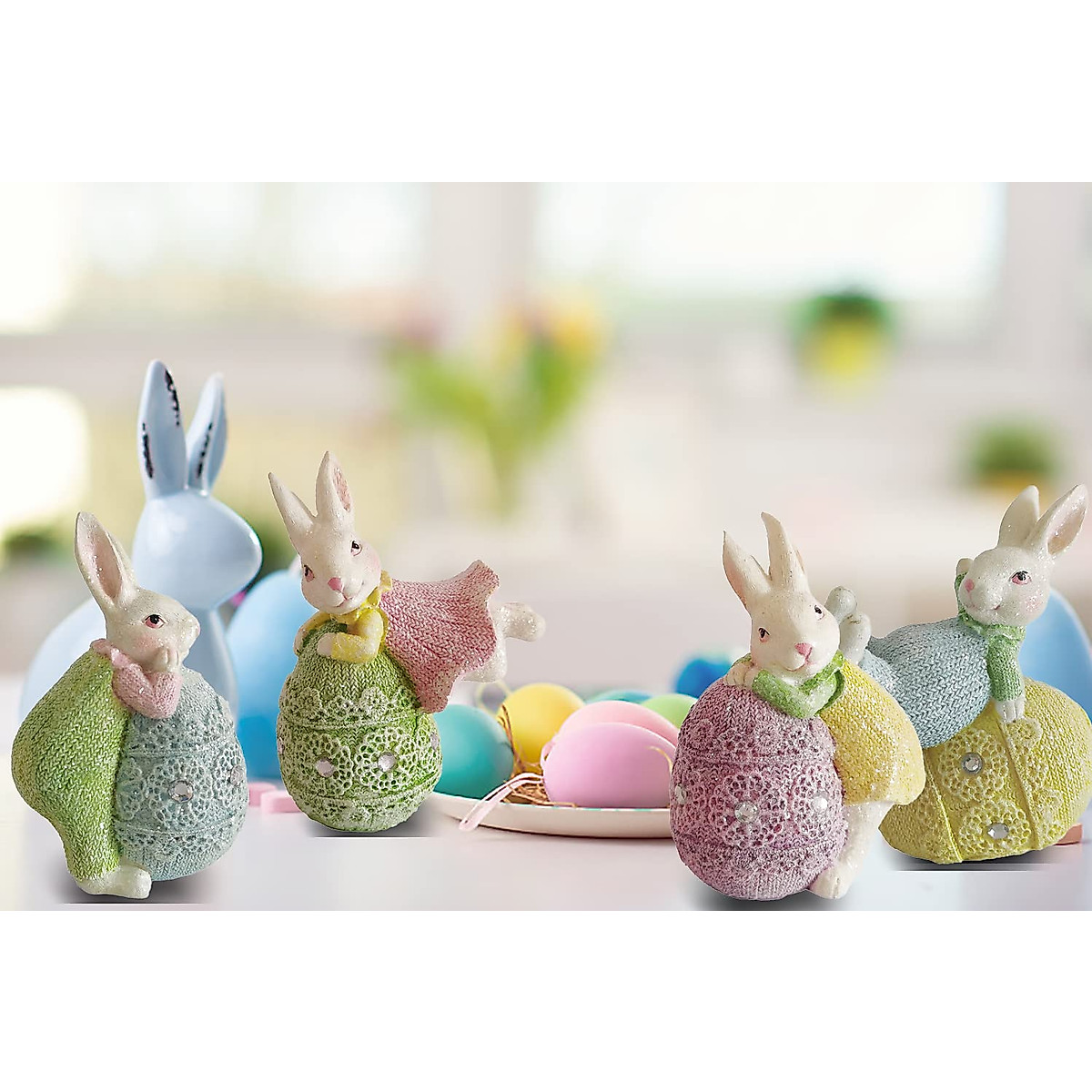 LEFOUND Easter Accessories Easter Rabbit Figurine Spring Decor for Home,Polyresin,Pink