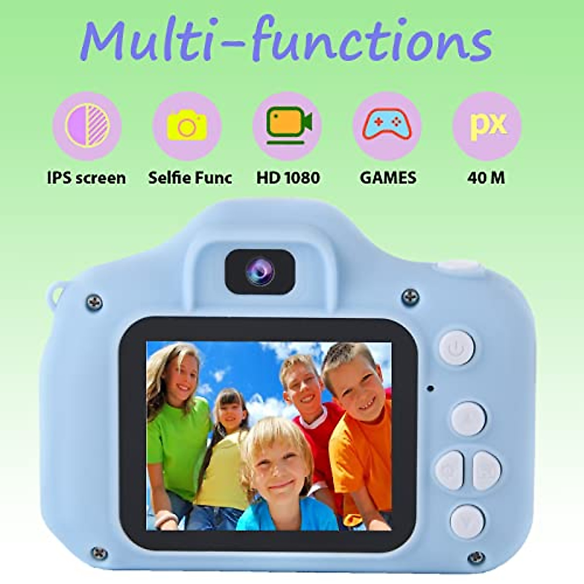 SVZIX Children's Digital Camera, Mini Dual Camera Rechargeable Children's Camera Gift, 3 to 9 Age Kids,8 Million high-Definition Video 2-inch Outdoor Game Screen (32GB Card/Blue)