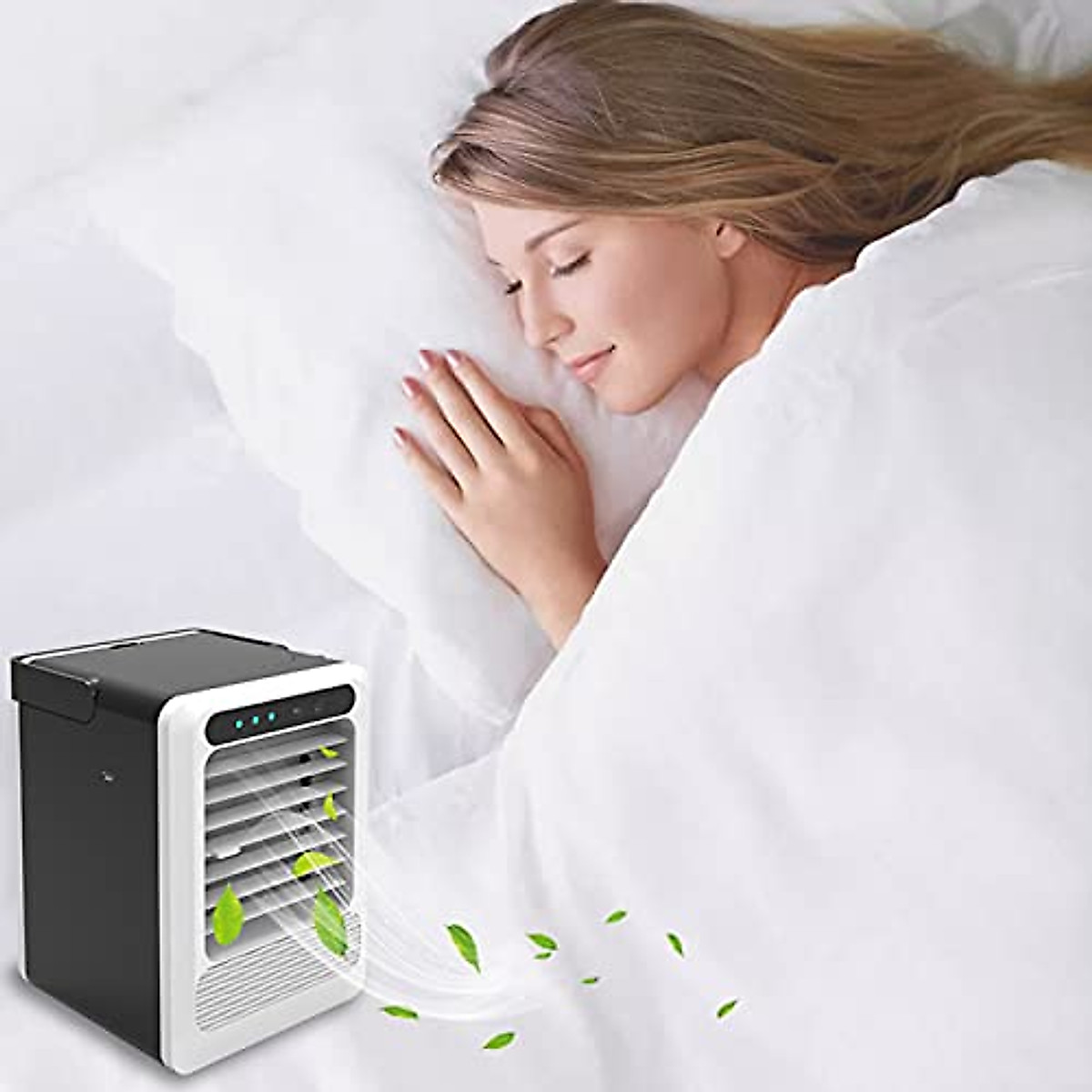 Portable Air Conditioners, Personal Space Mini Cooler Evaporative Desktop Spray Fan with 3 Wind Speeds Small AC Cooling Cool Mist Humidify Handle for Bedroom Room Home Camping Car Tent RV