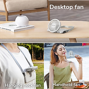 ALACRIS Portable Hanging Neck Fan, Wearable Personal Fan with Adjustable Lanyard, 3 Speeds Rechargeable Mini Handheld Personal Fan for Home Office Outdoor Travel