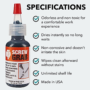 Solder-It Screw Grab (0.5 oz) | Quick-Dry Liquid Paste Stripped Screw Remover | Screw Extractor Set in a Bottle | Anti-Seize Compound Creates up to 800% Positive Grip | Home Improvement Essential