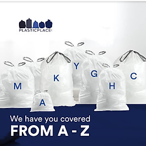 Plasticplace Trash Bags simplehuman (x) Code J Compatible Packs │White Drawstring Garbage Liners 10-10.5 Gallon / 38-40 Liter │ 21'' x 28'' (20 Count/5 Pack)