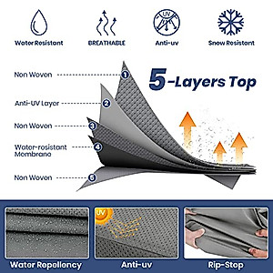 XGEAR Easy Setup 29' -33' 5th Wheel RV Cover Windproof 5th Wheel Cover, Extra 5-Layer top Roof for Max Weather Protection, Grey ( Grey/Easy Setup W 4 Tire Covers and Kits)