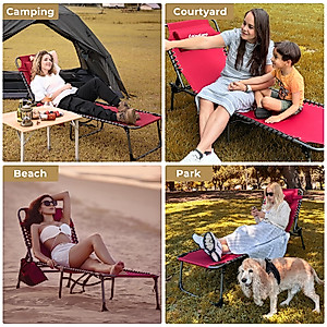 KingCamp Wine 5-Position Adjustable Patio Lounge Chair, Folding Tanning Chair for Lawn, Beach, Pool and Sunbathing, Portable Heavy-Duty Camping Reclining Chair with Pillow