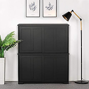 Yaheetech 2pcs Storage Cabinet Kitchen Buffet Cabinet with Sliding Doors and Adjustable Shelf, Stackable Cupboard for Kitchen Living Room Dining Room Hallway