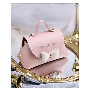 CheeseandU 6Pack Exquisite Simple Bowknot Handbag with Handle Gift Box Beautiful Pink Leather Gift Bag with White Bow Decor Wedding Candy Box Birthday Party Favor Boxes 5.1x3.15