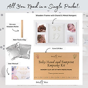 BABY BLISS Baby Hand and Footprint Keepsake Kit - Baby Prints Photo Frame for Newborn Boys and Girls – Nursery Memory Art Kit - Dog and Cat Paw Clay Print Kit for Pet Parents