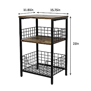 X-cosrack End Table,Industrial Retro Side Table Nightstand Storage Shelf for Living Room Bedroom Kitchen Family and Office,Stable Wood and Metal Frame, Patent Pending(Brown&Black)