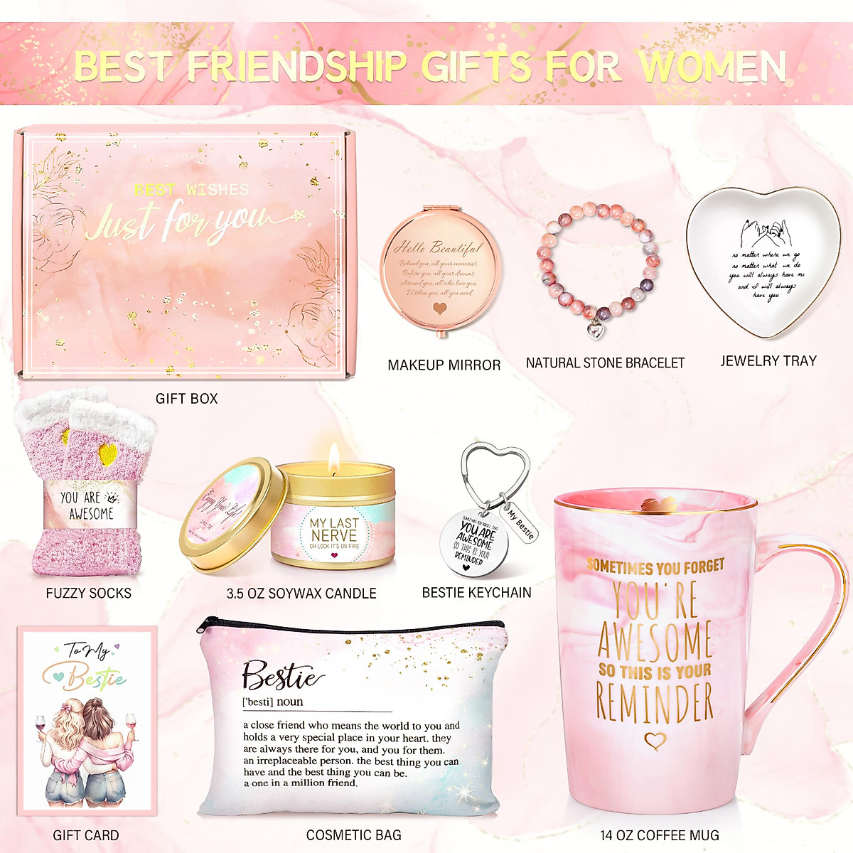 Birthday Gifts for Women Best Friends Gifts for Women Happy Birthday Gifts baskets for BFF Bestie Friendship Gifts Sister Gifts from Sister Christmas Gifts