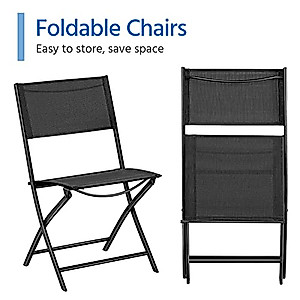 Yaheetech 3 Piece Patio Bistro Set, Outdoor Bistro Set w/2 Folding Chairs, Tempered Glass Table Top, Garden Backyard Dining Table Set All Weather Resistant Outdoor Furniture Set, Black