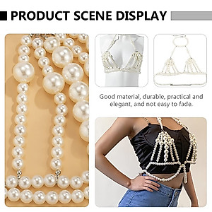 Happyyami Faux Pearl Body Chain Bikini Body Chain Crystal Bra Imitation Pearl Bikini Chain Under Outfit Bra Summer Bikini Women Body Chain Bra Body Lingerie Accessory Body Jewelry Accessory