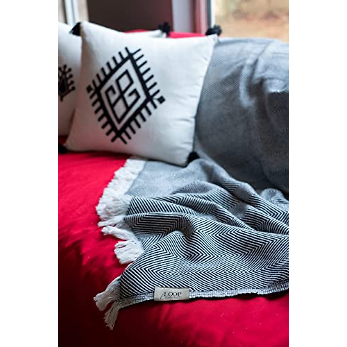 Loop Linen Cotton Throw Blanket, Hand Woven Housewarming Gift, Home Decor Blanket for Bedroom, Couch or Sofa. Large Blanket, Decorative.55x79