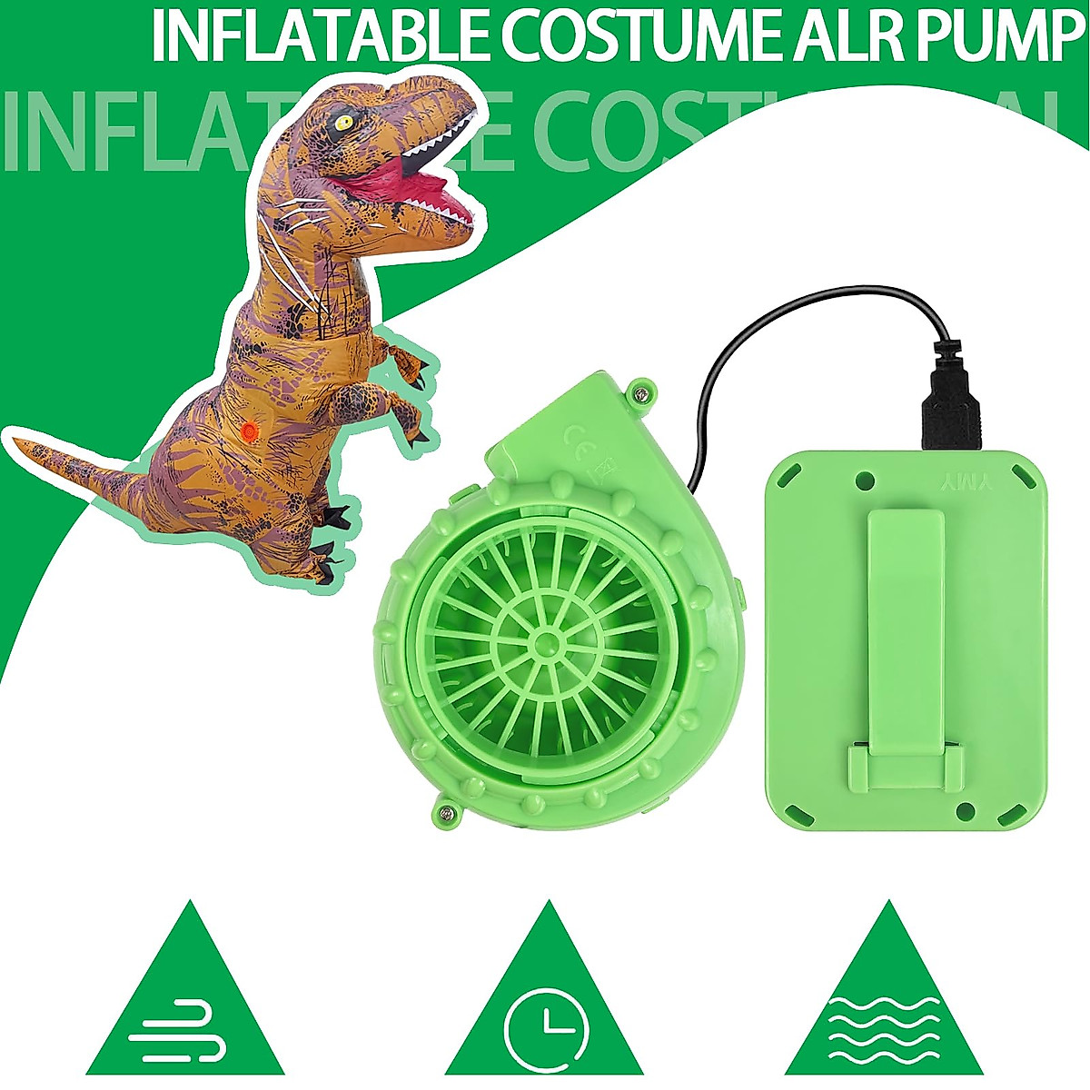 Wittocs Costume Fan Green Mini Blower Fan for Dinosaur Inflatable Costume Blow up Costumes Fan Halloween Christmas Cosplay Inflatable St Patricks Day Costume Clothing Suits