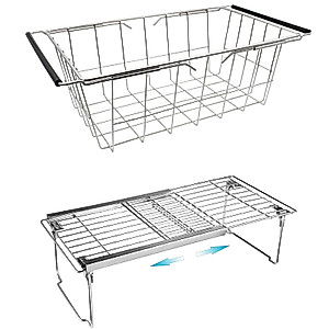 Expandable Chest Freezer Organizer Bin Deep Freezer Wire Basket Storage, Adjustable Freezer Shelf Cabinet Shelf Organizer 16.7"-24.8"