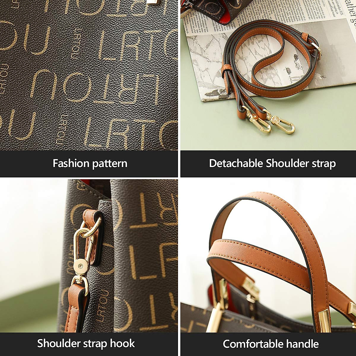 LAORENTOU Vegan Leather Small Tote Handbag for Women Checkered Purses Satchel Shoulder Bags Beach Travel Bag (01 Brown)