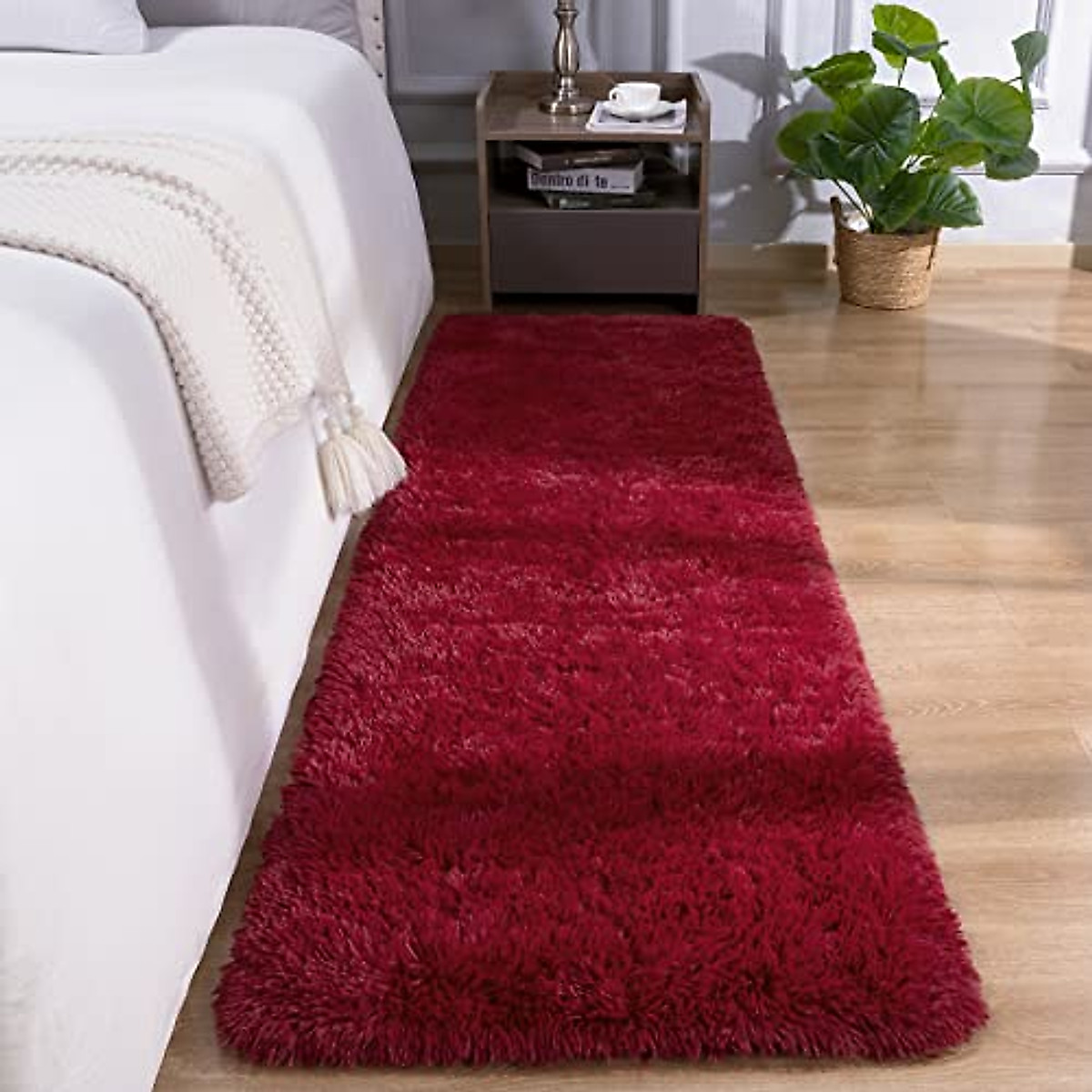 DETUM Wine Red Runner Rug 2' X 6' Fluffy Burgundy Area Rugs for Bedroom Bedside Soft Living Room Shag Rugs Hallyway Entryway 24 x 72 Inch Room Decor