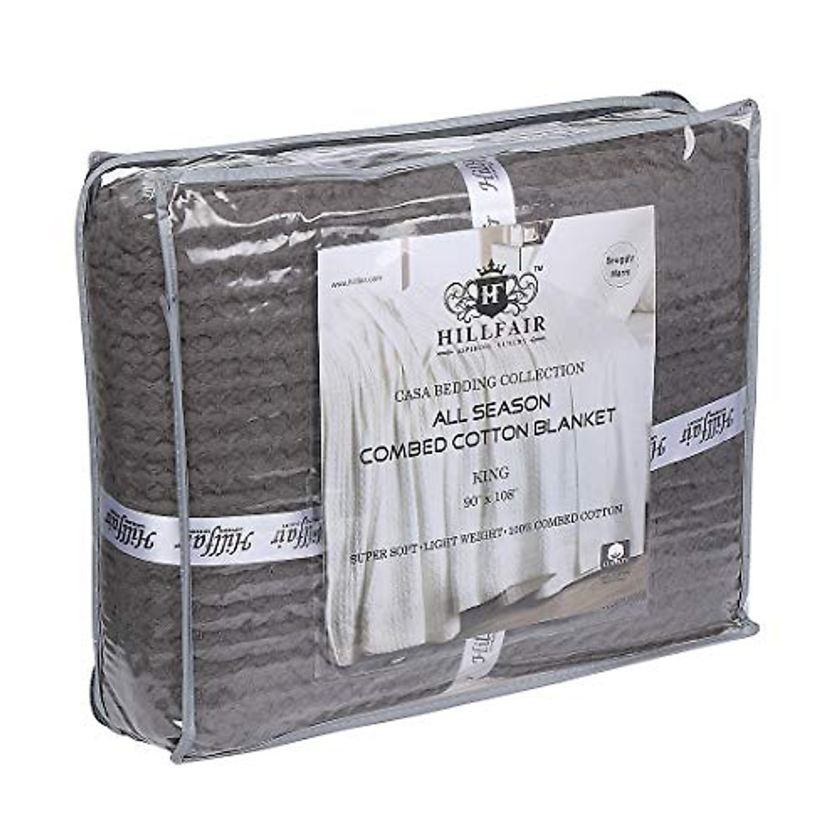 HILLFAIR 100% Combed Cotton Blanket–102x108 Inch California King Size Bed Blankets– Warm Soft All Season Breathable Blankets– Extra Large Oversized California King Blanket- Grey King Cotton Blankets