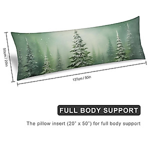 Green Pine Trees with Snowflakes Body Pillow Cover Pillowcase 20 x 54 Zippered Pillow Cover Coniferous Trees Forest Winter Snow Landscape Green Long Body Pillow Case Cover Polyester Decorative