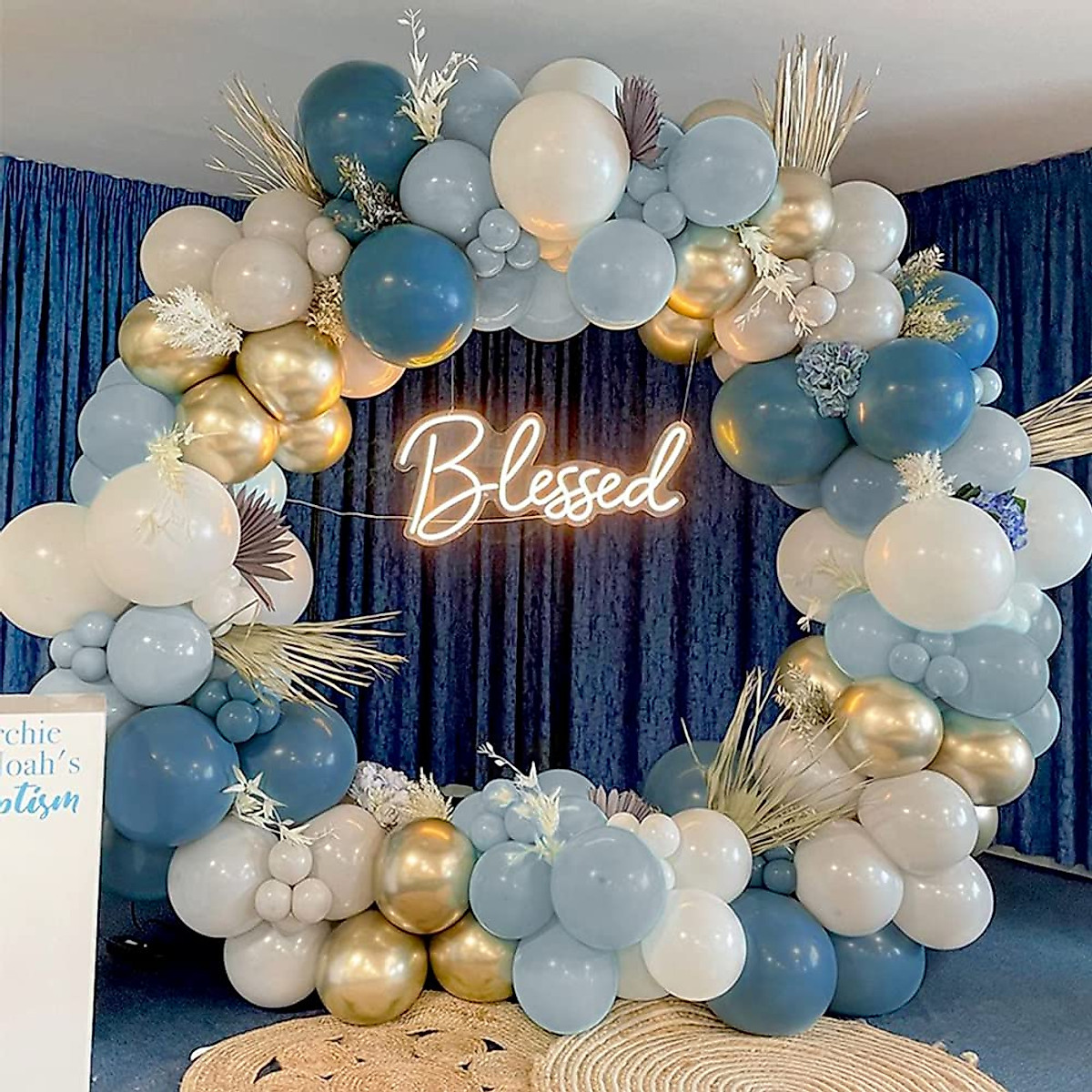 Navy Blue Balloon Garland, SKEFOLI 131PCS Dusty Blue Double Balloon Arch Kits Matte Light Blue and White Sand Balloons Birthday Party Decorations for Boys Men Baby Shower Gender Reveal (Navy Blue)