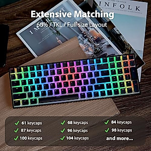RK ROYAL KLUDGE 112 Double Shot PBT Pudding Keycaps, OEM Profile ANSI ISO Layout Keycap Set with Translucent Layer for Mechanical Keyboard, Black