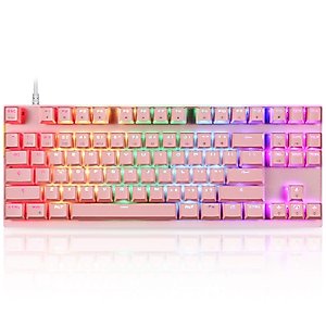 MOTOSPEED Professional Gaming Mechanical Keyboard RGB Led Backlit Wired with Anti-Dust Proof Switches for Gaming Keyboard for Mac & PC (Pink, 87 Key Red Switches)