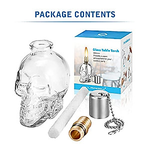 LANMU Molded Glass Table Torch, Outdoor Patio Garden Torch, DIY Skeleton Tabletop Decor, Skull Torch for Party/ Halloween/ Thanksgiving/ Christmas