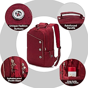 KINGSLONG 15.6 inch Laptop Backpack for Men Women Red,Buttons Decor Water Resistant Computer Notebook Bag Daypack Suitable for Travel College Work Gifts