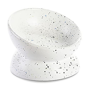 Elevated Cat Bowls Whisker Fatigue,Tilted Raised Cat Food Bowls,Ceramic Cat Bowl Whisker Friendly for Flat Faced Cats and Small Dogs,Anti-Vomiting and Reduce Neck Burden,Dishwasher and Microwave Safe