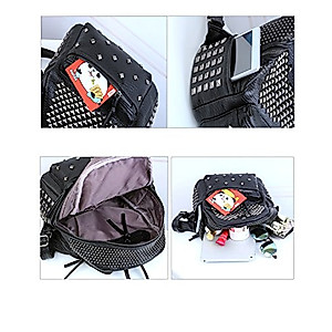 Ladies Women PU Leather Backpack Rivet Studded Cute Satchel School Bags (Black-L)