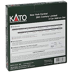 Kato USA Model Train Products N Scale New York Central 20th Century Limited 4-Car Add-on Set (106-7130)