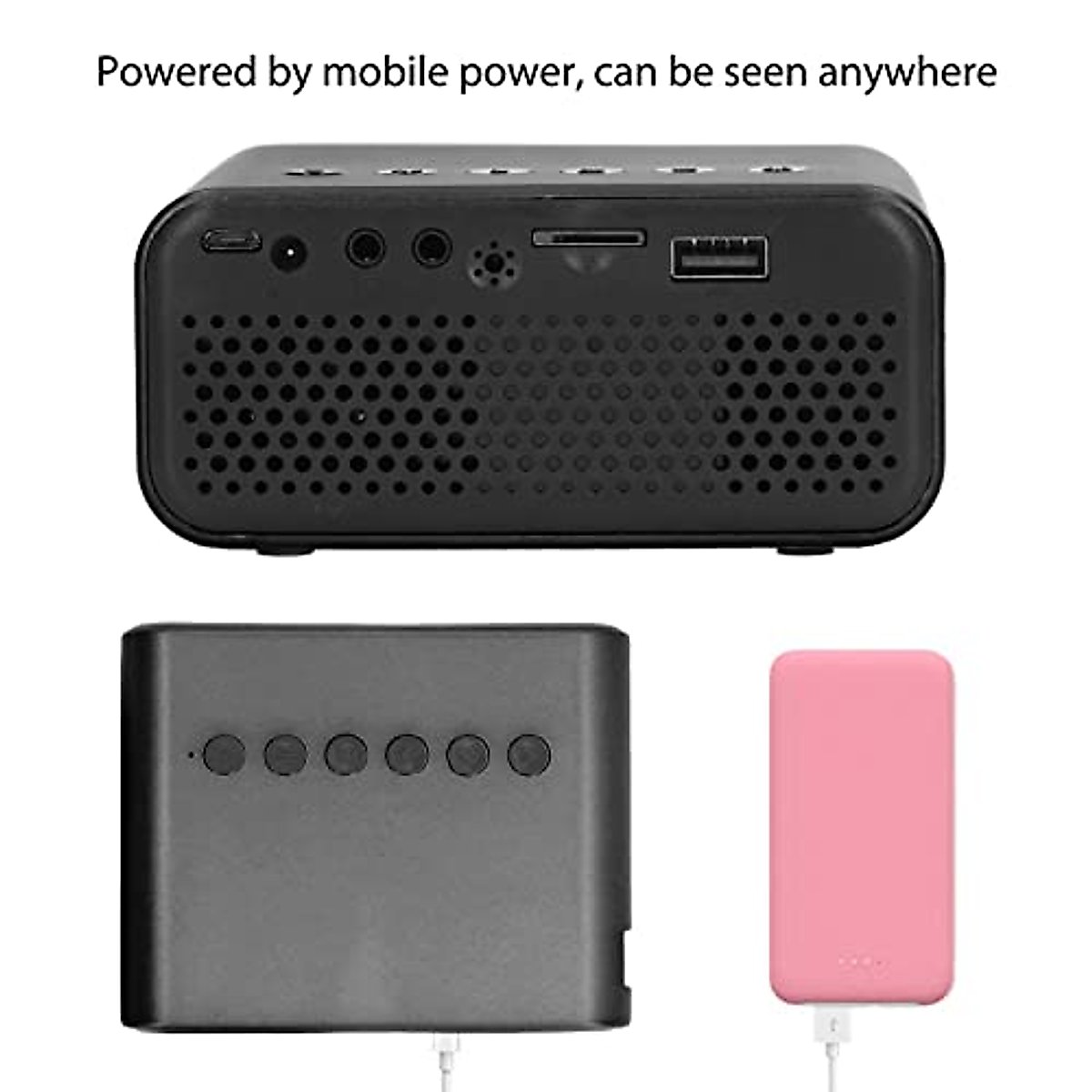 Mini Projector, HD LED Micro Mobile Phone Same Screen, AV Audio Interface Projector with Remote Control for Laptop TV Phone Tablet(Black)