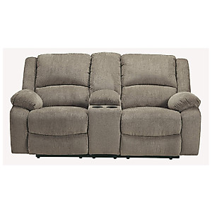 Signature Design by Ashley Draycoll Manual Double Reclining Loveseat with Center Console, Light Brown