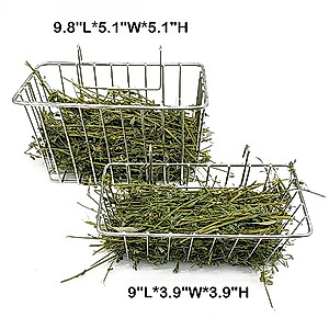 RMNHPTK Rabbit Hay Feeder Rack for Cage, Rabbit Hay Dispenser Holder Stainless Steel Heavy-Duty Metal Hanging Hay Manger for Rabbits Bunnies Guinea Pigs Chinchillas (1 Pack, 9x3.9x3.9 in)