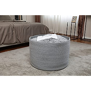 24" x 24" x 17" Max Size Large Cotton Rope Basket, Extra Large Storage Basket, Woven Laundry Hamper, Cloth Storage Bin, for Blankets Clothes Towels Pillows in Living Room, Full Grey