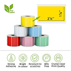 Anylabel 2.25" x 1.25" Multi-Purpose Direct Thermal Labels, Color Self-Adhesive Address Shipping Barcode Thermal Stickers, Compatible with Rollo & Zebra Thermal Label Printer(6 Rolls, 6000 Labels)