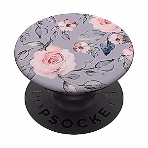 Pink Purple Flowers Purple Floral and Gray Leaves Pattern PopSockets Swappable PopGrip